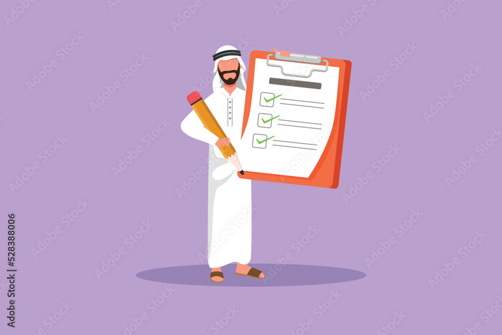 Character flat drawing Arab businessman standing and holding clipboard ...