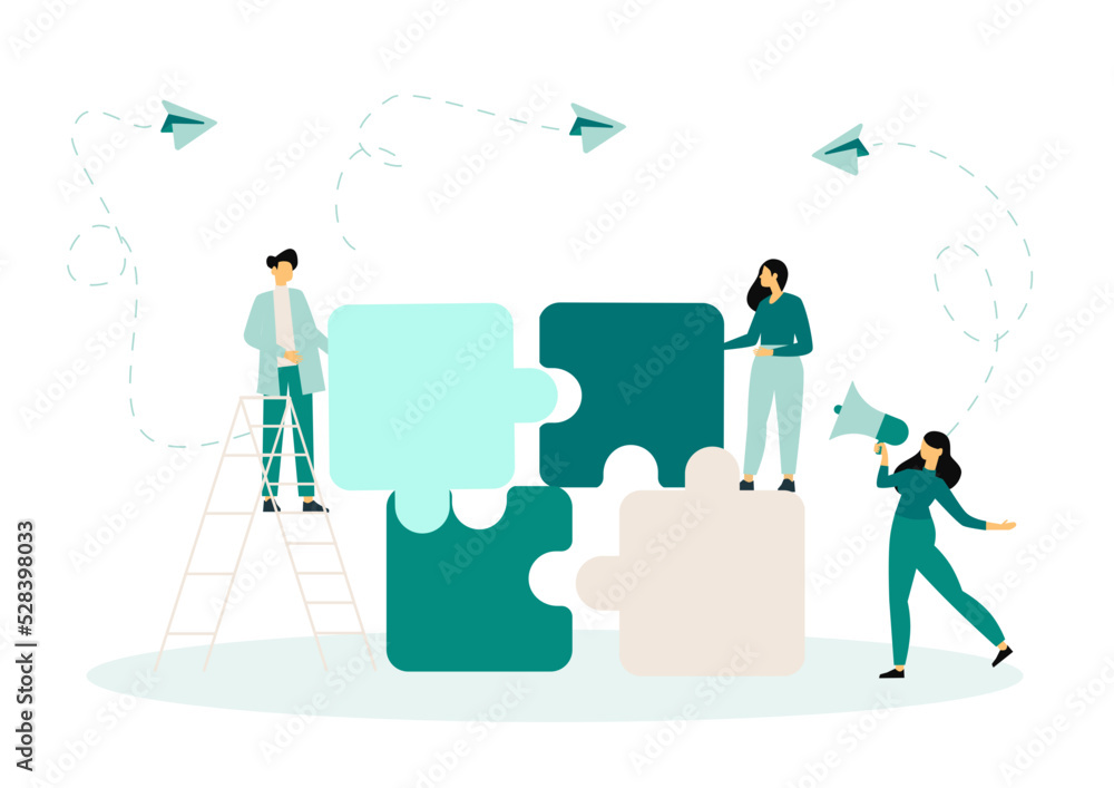 People connecting puzzle pieces. Symbol of teamwork, cooperation, and ...