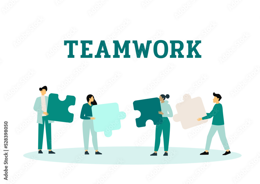 People connecting puzzle pieces. Symbol of teamwork, cooperation, and ...