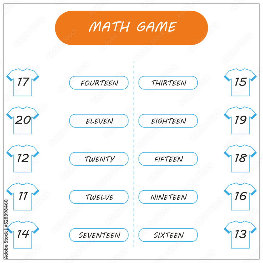 Draw lines to connect each number with its number word. Math game. Set ...