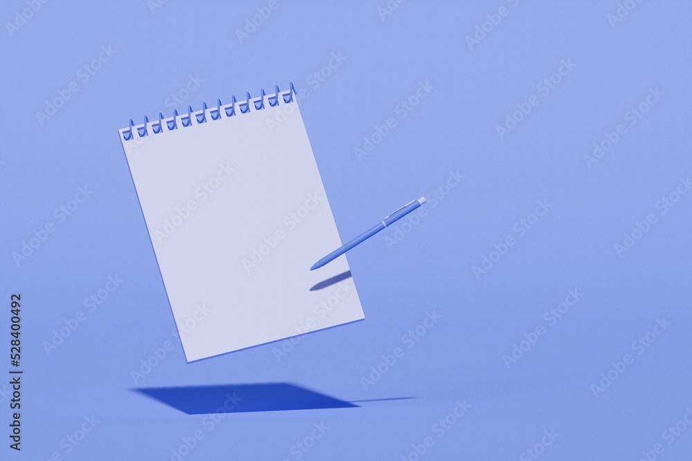 Notebook mockup blank cover on pastel background. Blue notepad with ...