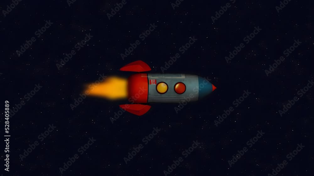 A retro vintage drawing cartoon of a rocket traveling in space through ...