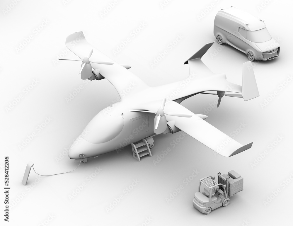 Isometric view of Electric VTOL cargo delivery aircraft , van and ...
