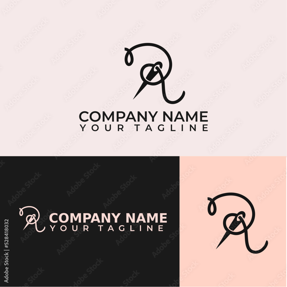 Letter R Tailor logo, letter R from thread and needle combination, Flat ...