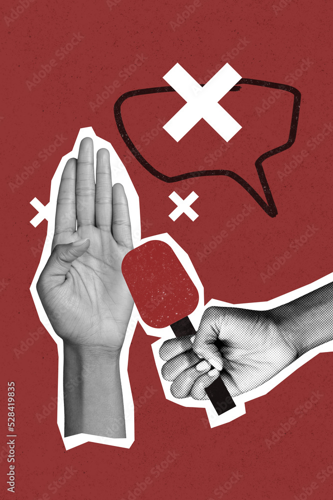 Exclusive minimal magazine sketch collage of hand showing stop sign ...