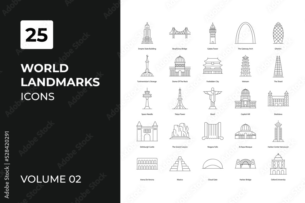 Work Landmark icons collection. Set contains such Icons as America ...