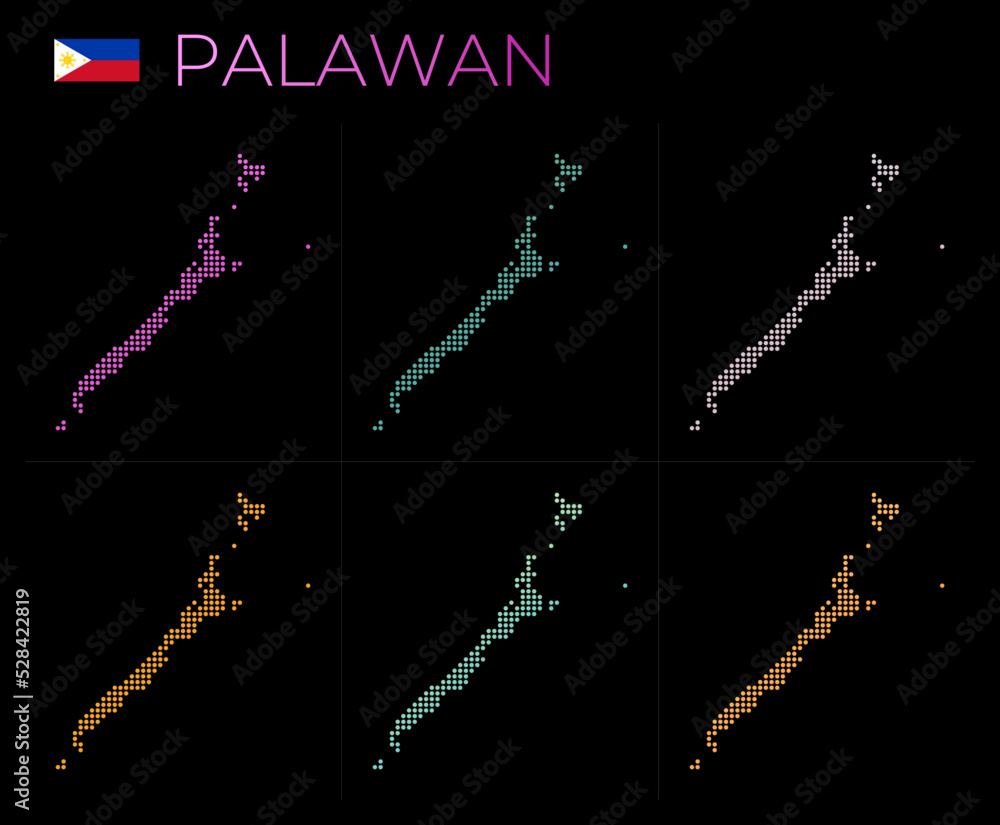 Palawan dotted map set. Map of Palawan in dotted style. Borders of the ...
