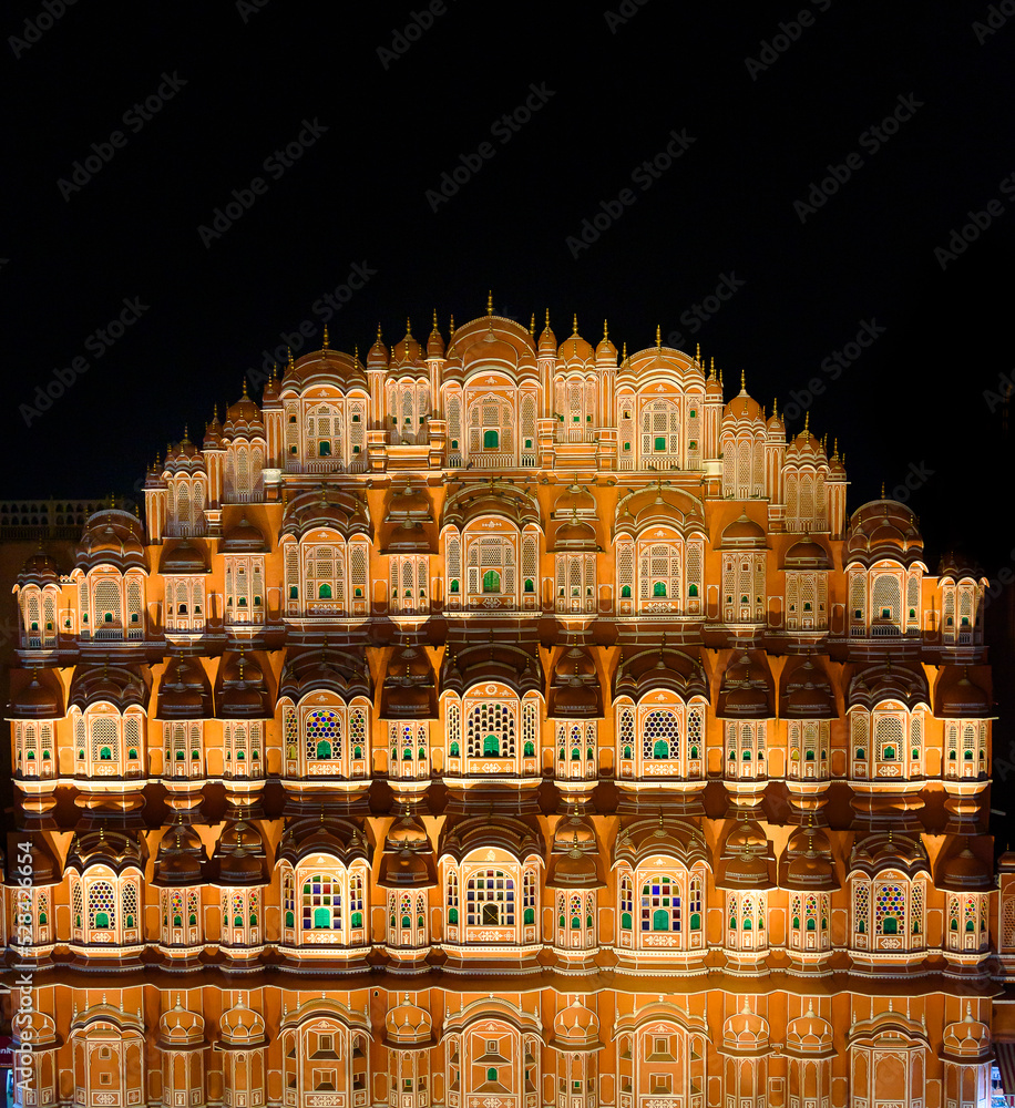 Night View of The Hawa Mahal ,a palace in the city of Jaipur, India ...