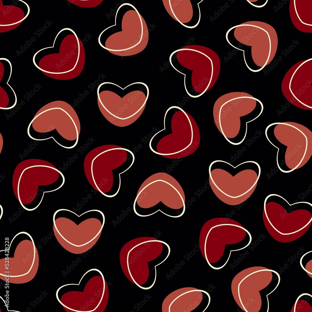 Simple heart seamless pattern. Flat design with white outline. Shades ...