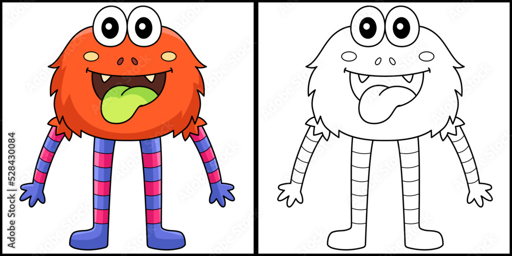 Monster with Long Arm And Long Leg Coloring Page Stock Vector | Adobe Stock
