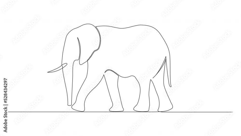 single line drawing of elephant isolated on white background, line art ...