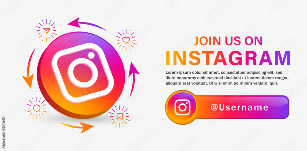 follow us on instagram 3d logo with social media notification icons ...