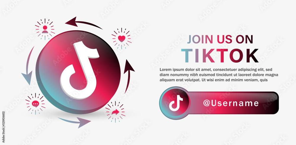 follow us on tiktok 3d logo with social media notification icons like ...