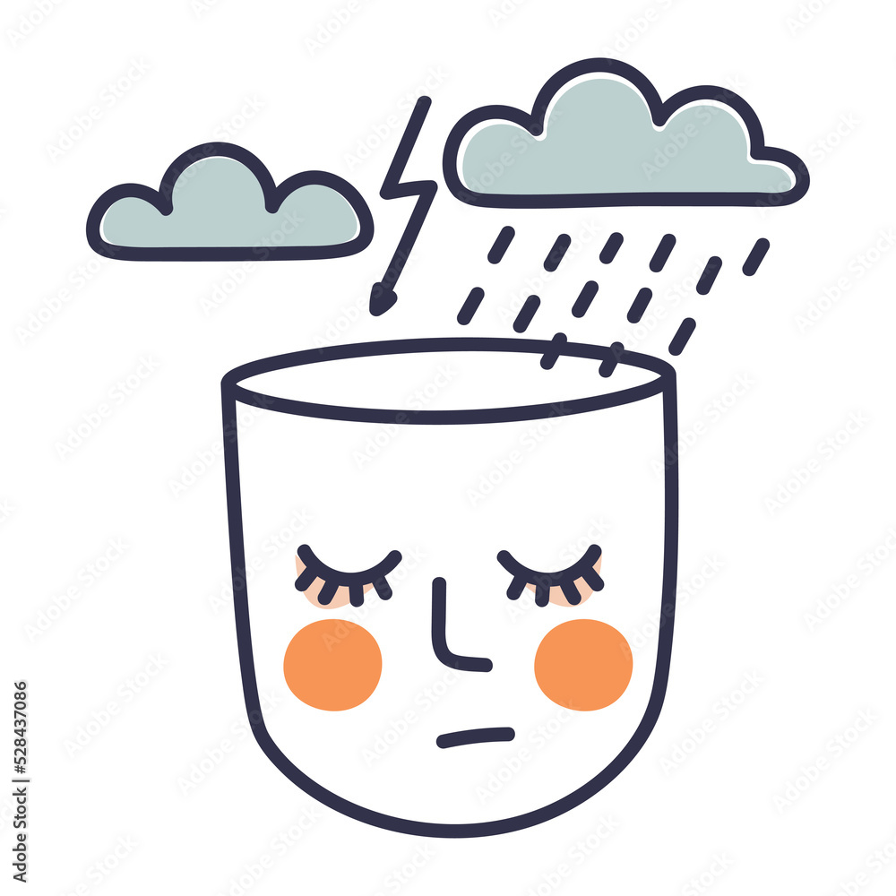 Mental Health. Head with clouds, lightning and rain inside. Symbol of ...