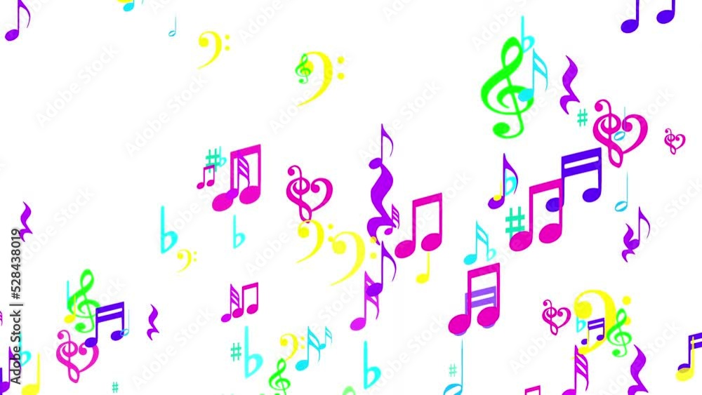 Rising colorful music notes. Isolated exploding icons. Animation. White ...