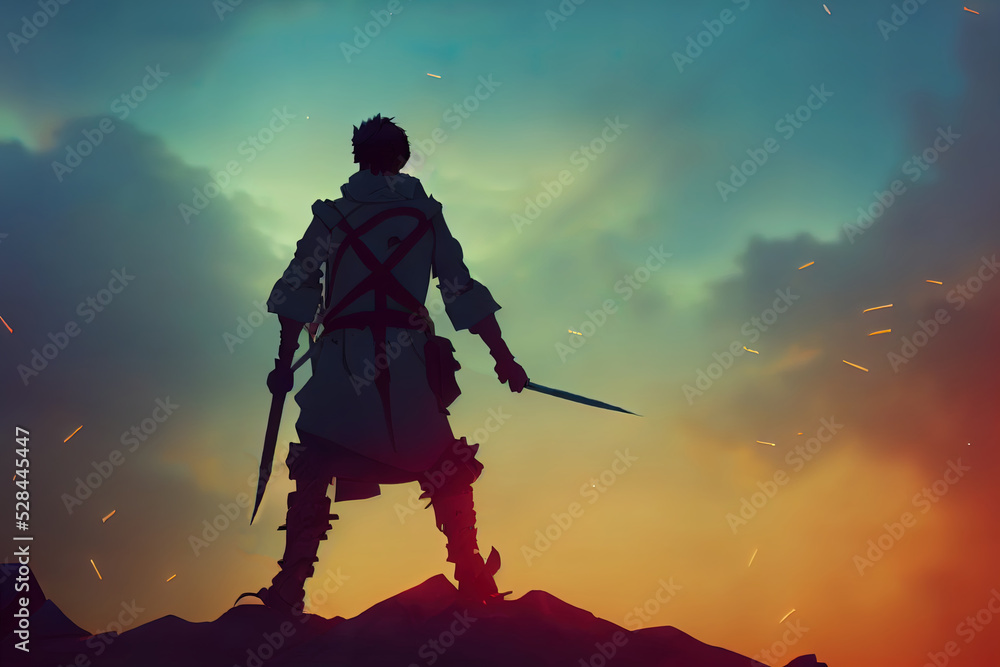 Epic warrior looking in the distance, ready to fight. Standing Digital ...