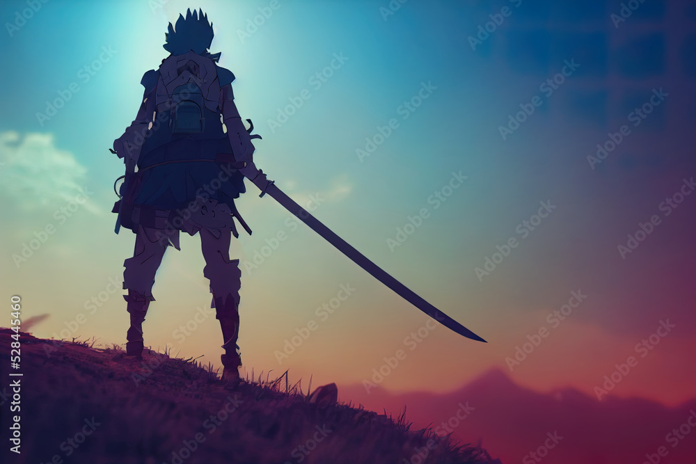 Epic warrior looking in the distance, ready to fight. Standing Digital ...