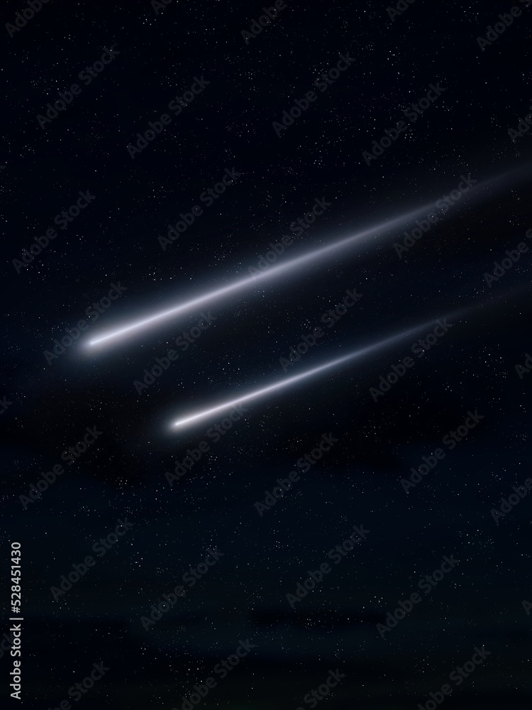 Glowing meteor trails in the sky, beautiful meteor shower. Shooting ...