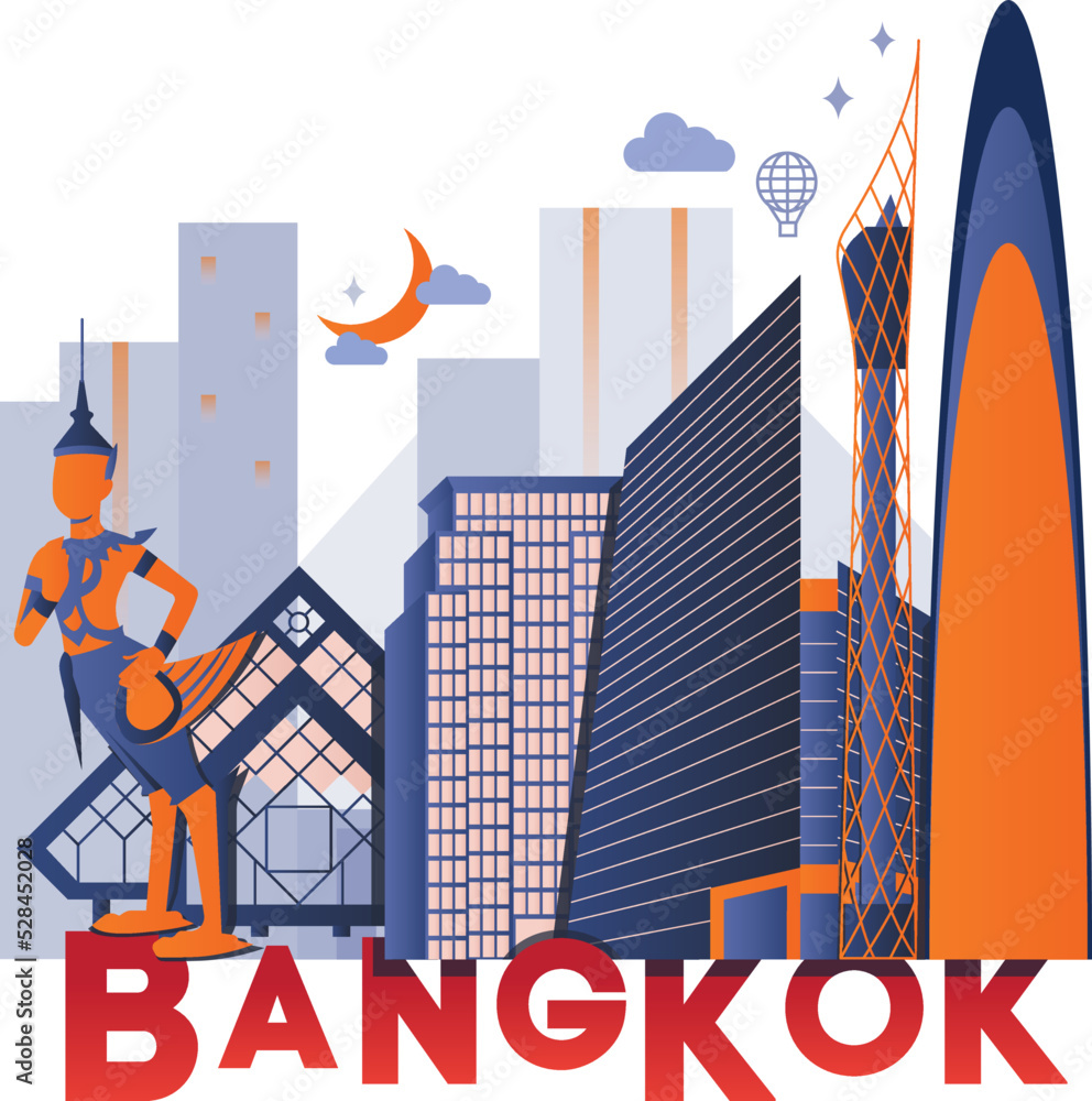 Typography word "Bangkok" branding technology concept. Collection of ...