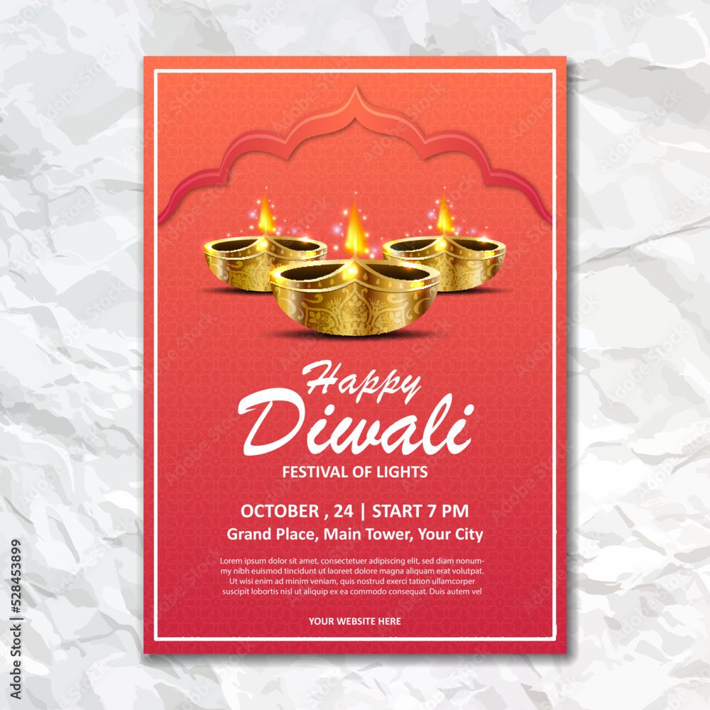 wall print poster happy diwali diya lights brochure design leaflet ...