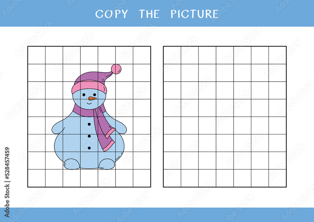 Copy the picture of cute snowman. Simple educational game for kids ...