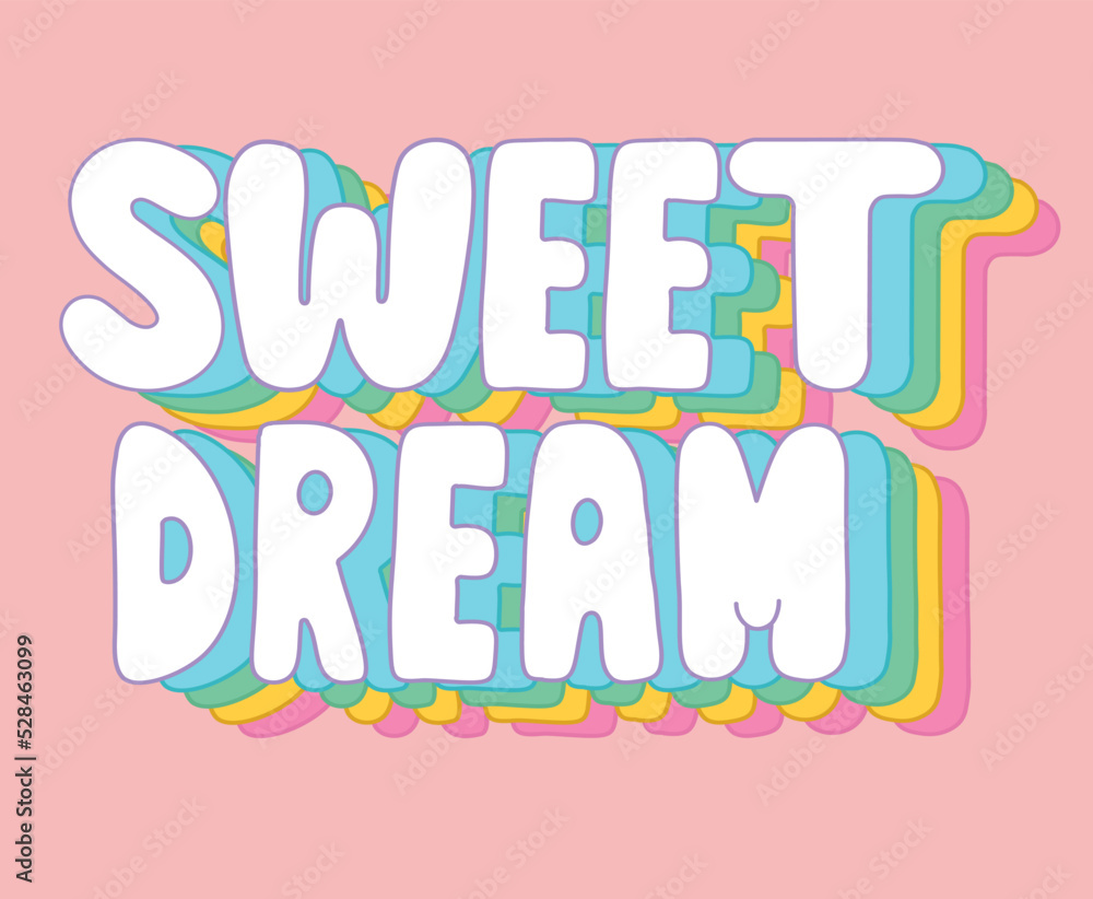 Colorful pop art 3D Dream lettering with rainbow shadow,pink background ...