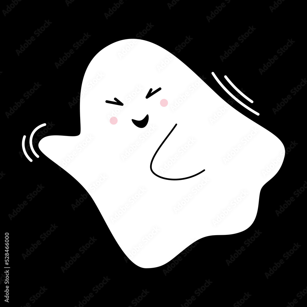 Vector cute hello ghost. Funny flying spirit in flat design. White ...
