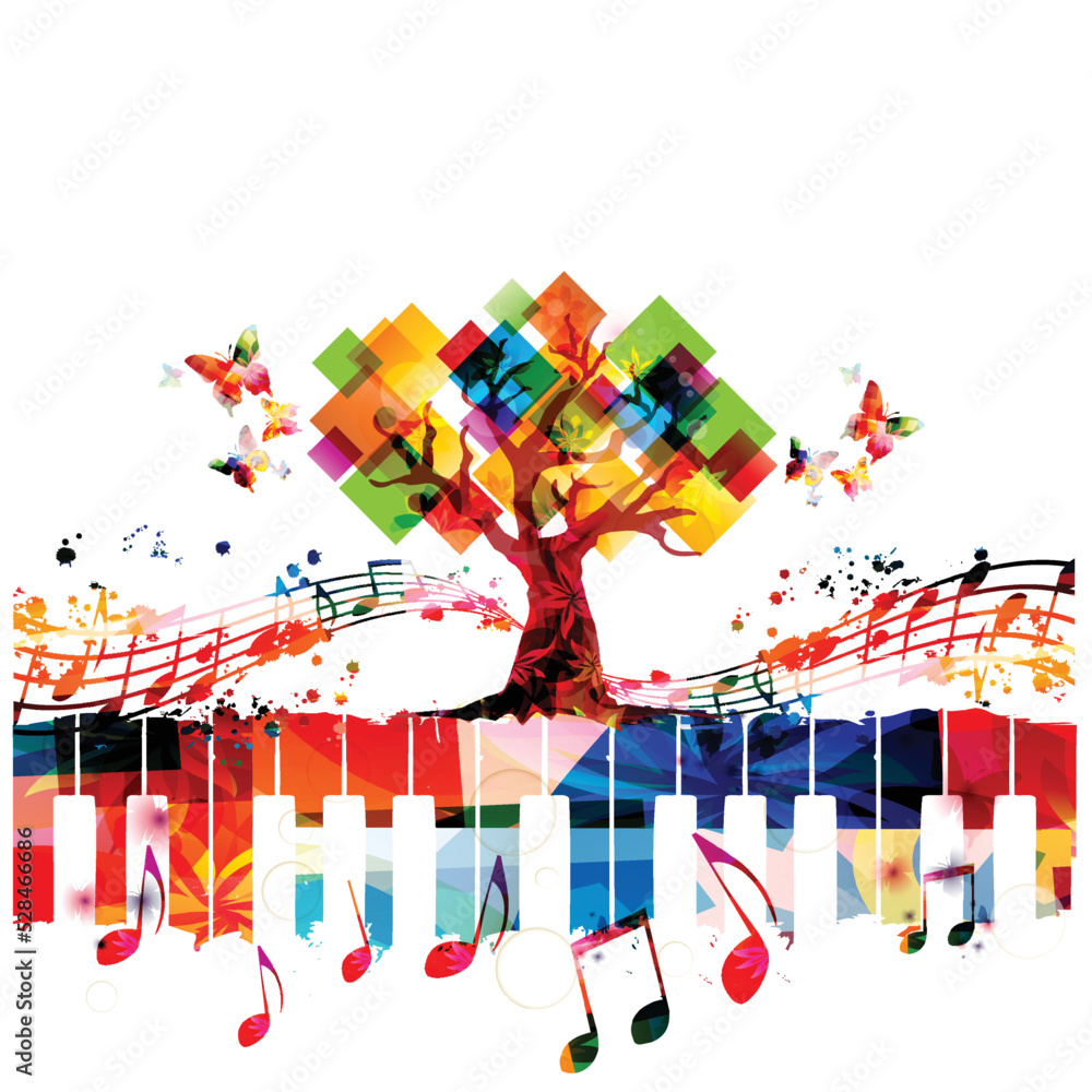 Relaxing music concept with tree and musical notes isolated vector ...