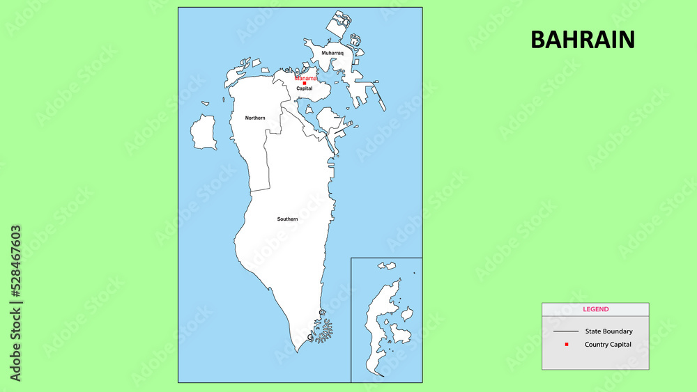 Fototapeta mapa świata dla dzieci Bahrain Map. State and district map ...