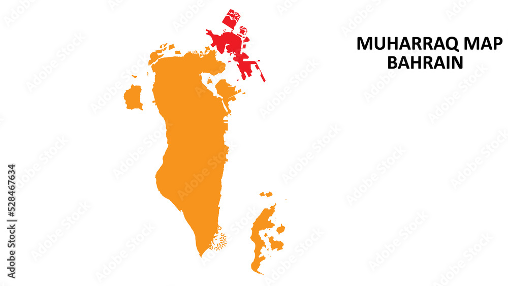 Muharraq State and regions map highlighted on Bahrain map. Stock ...