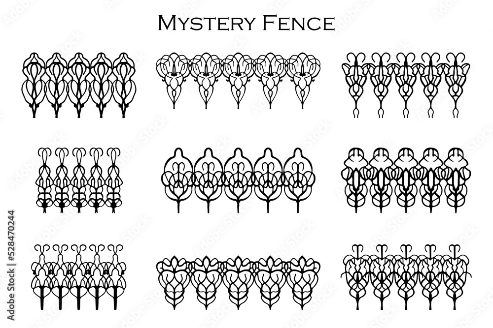 Assorted spooky cemetery fence silhouettes. Assets isolated on a white ...