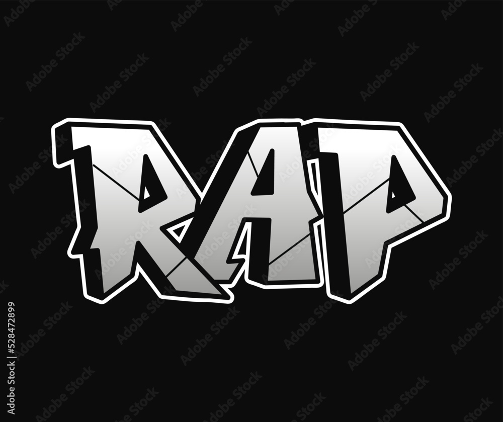 Rap word trippy psychedelic graffiti style letters.Vector hand drawn ...