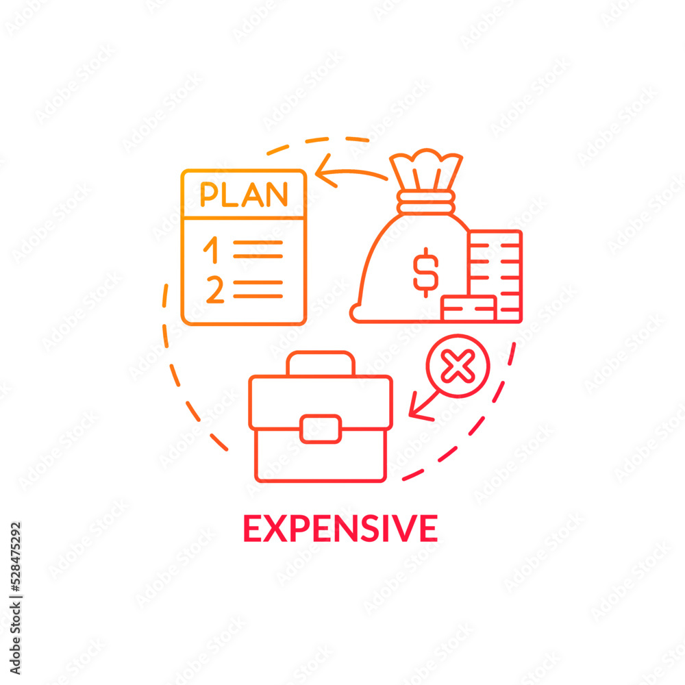 Expensive red gradient concept icon. Excessive corporate costs ...