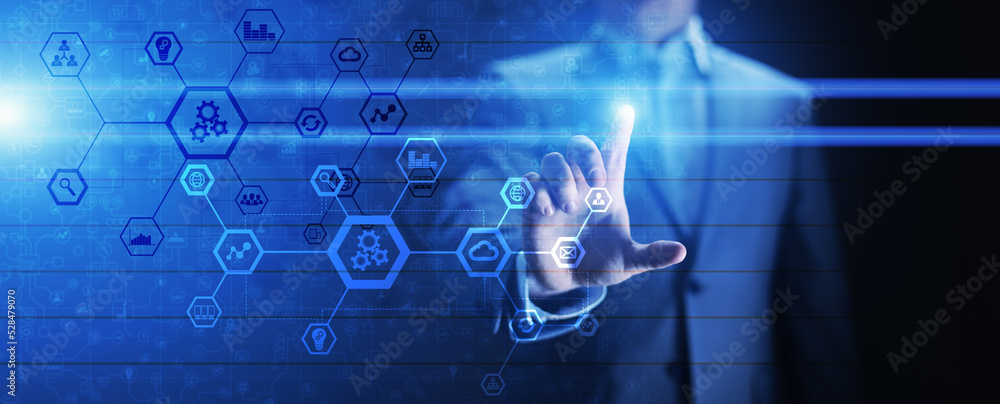 Automation system structure on virtual screen. Smart manufacturing ...