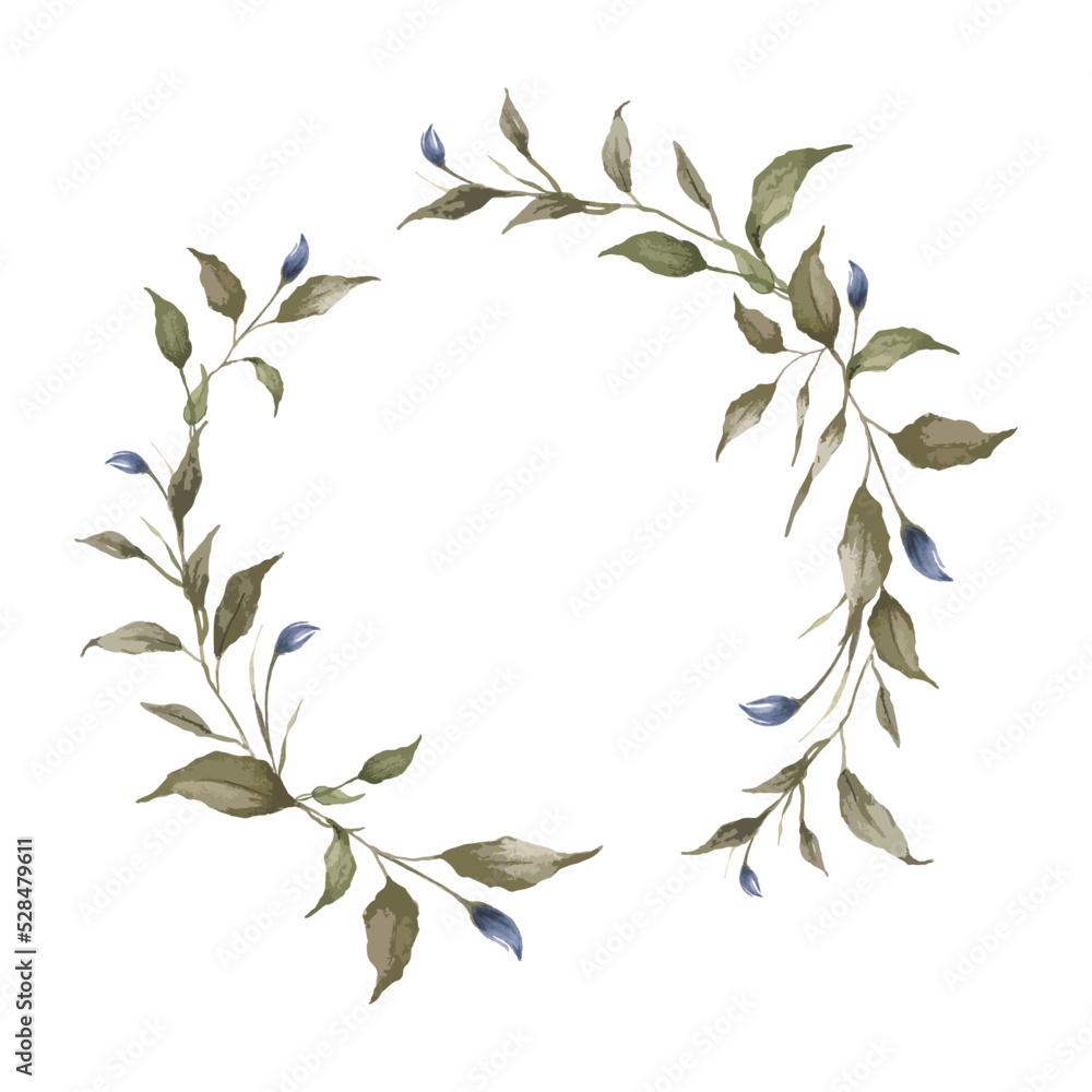 Watercolor floral wreath, natural green leaves frame and border ...