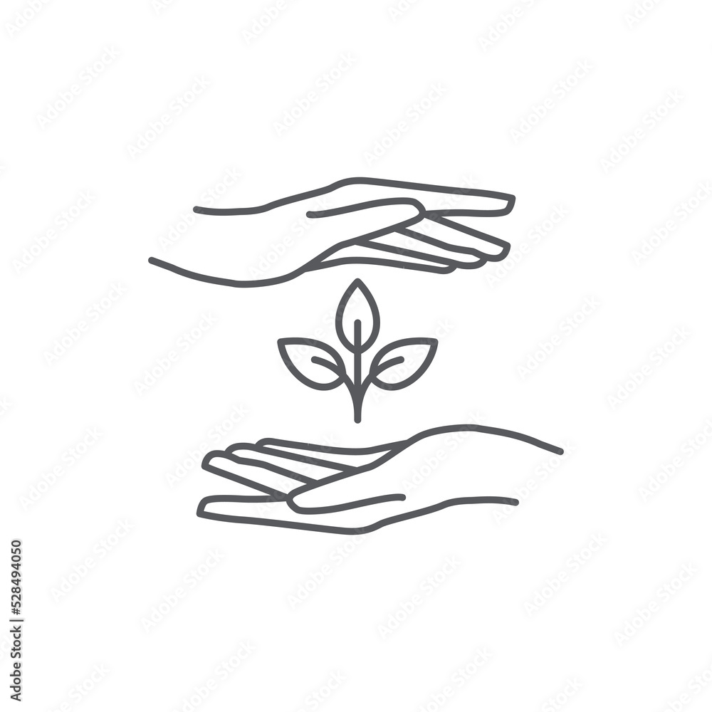 Hand and Plant icon design. plant leaf Pictogram. seed and hand linear ...