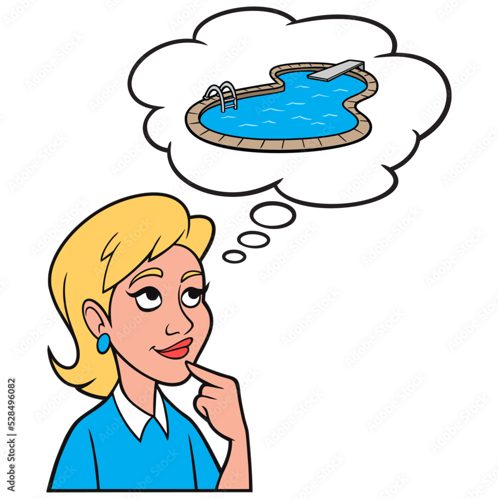 Girl thinking about a Inground Swimming Pool - A cartoon illustration ...