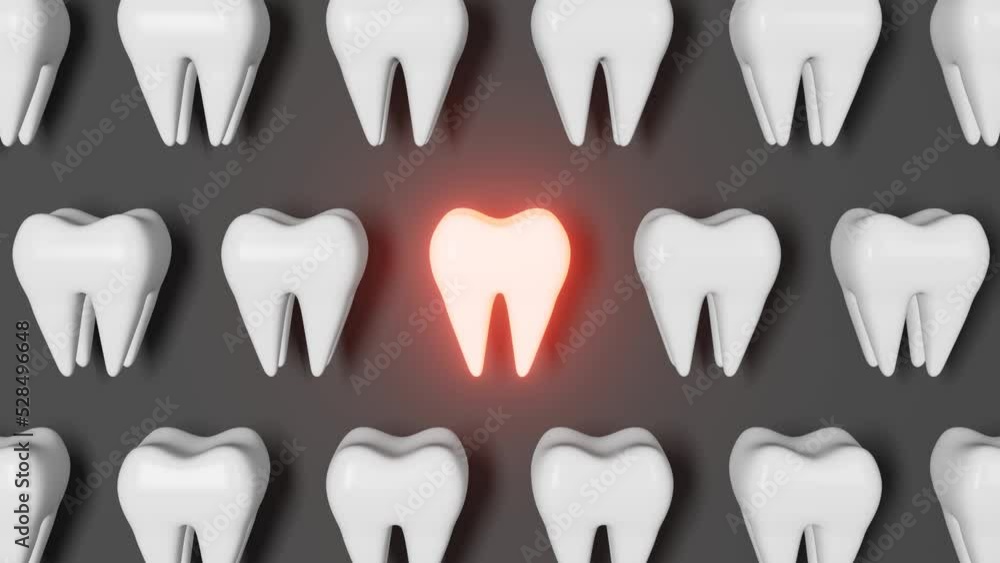 Toothache 3D loop seamless animation on grey background. White healthy ...