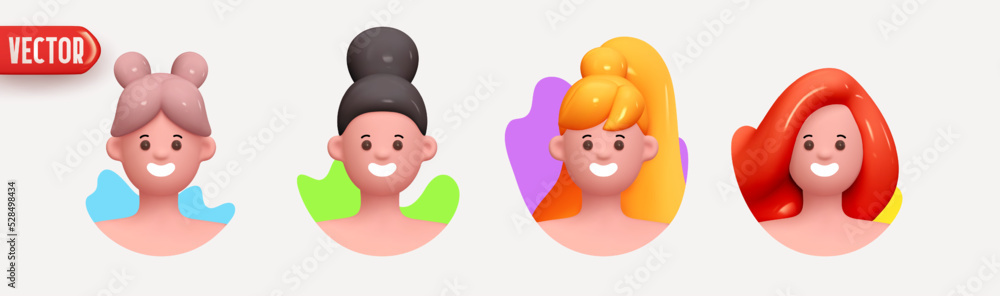 Woman avatar face with smile. Icon user person. Close-up faces of women ...