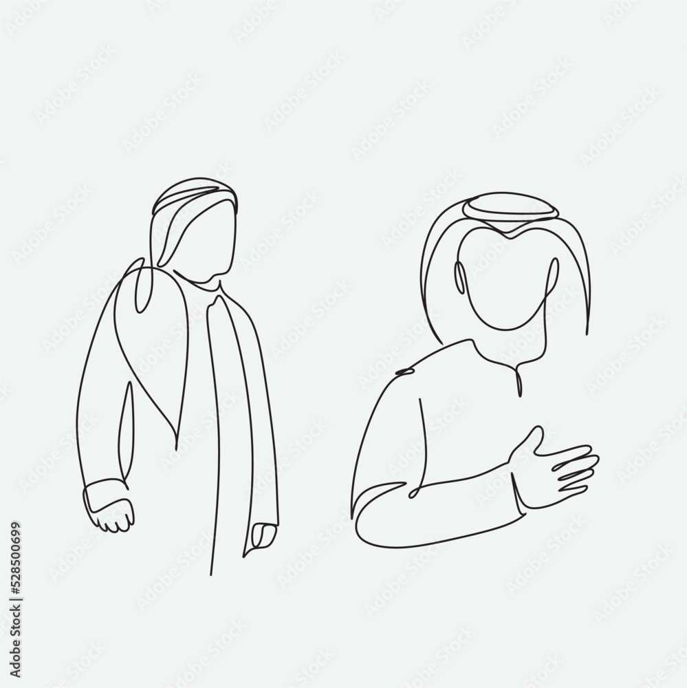 Continuous one line drawing of arab man. Continuous line drawing of ...