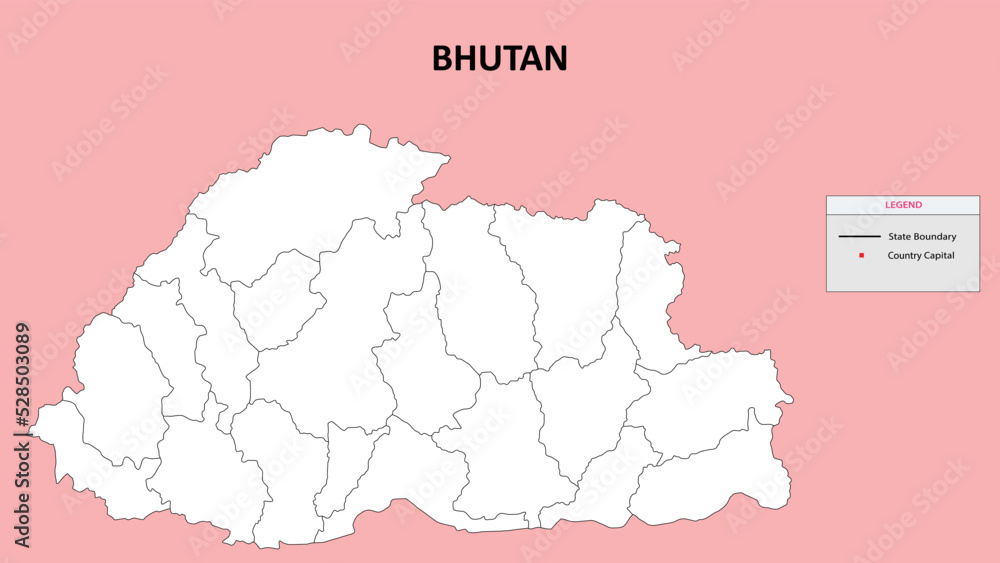 Bhutan Map. Outline state map of Bhutan. Political map of Bhutan with ...