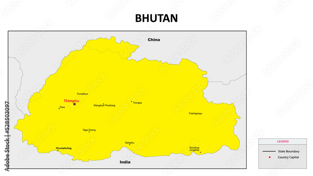 Bhutan Map. Major city map of Bhutan. Political map of Bhutan with ...