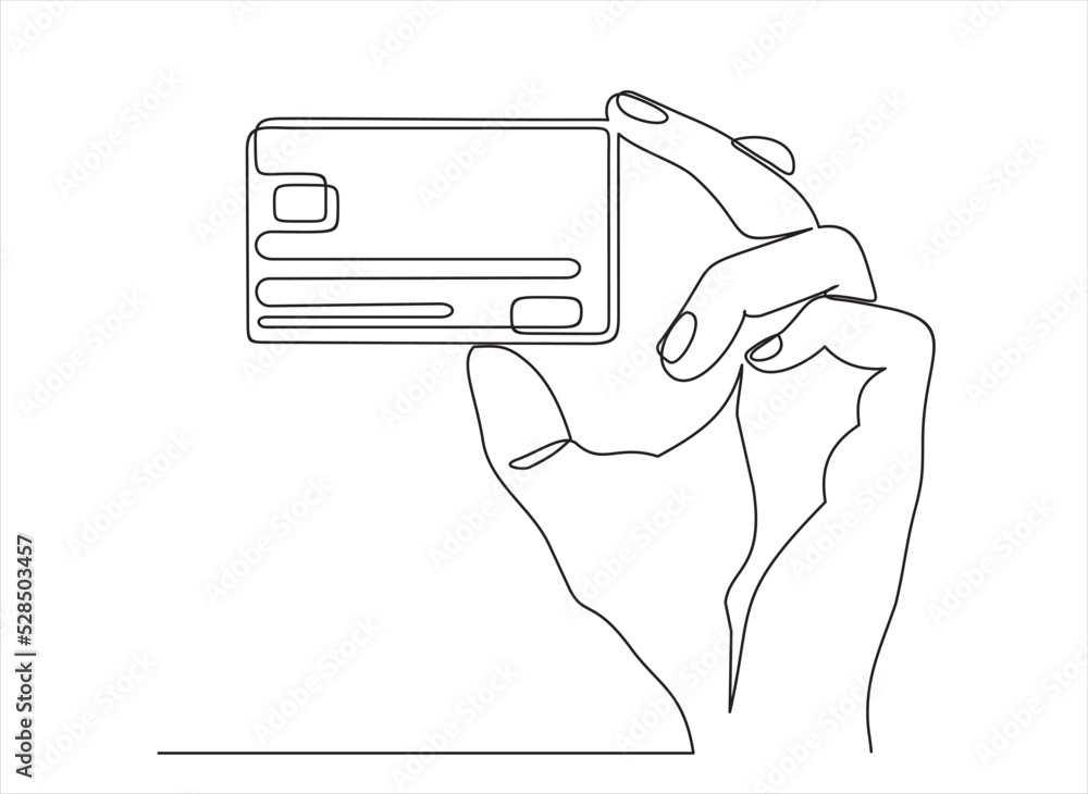 Continuous one line drawing of hand holding credit card. Stock Vector ...