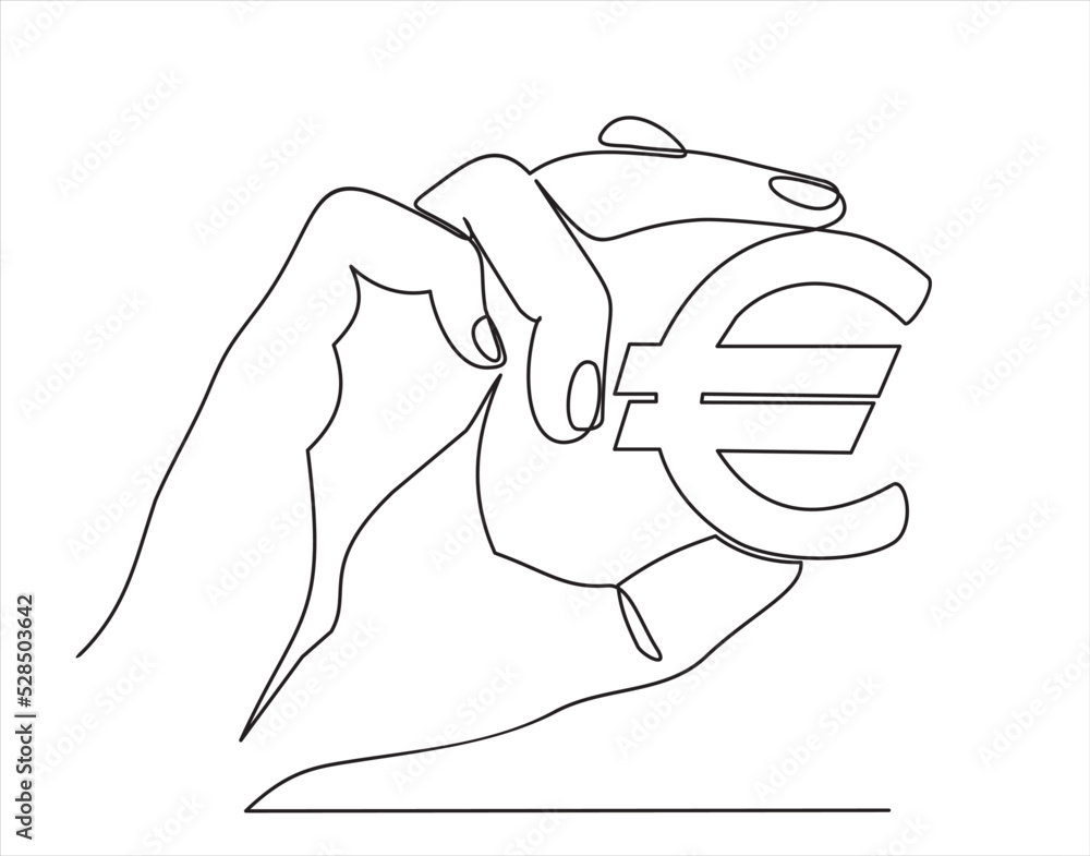 Poster Continuous one line drawing of hand picking euro sign – Wall Art ...