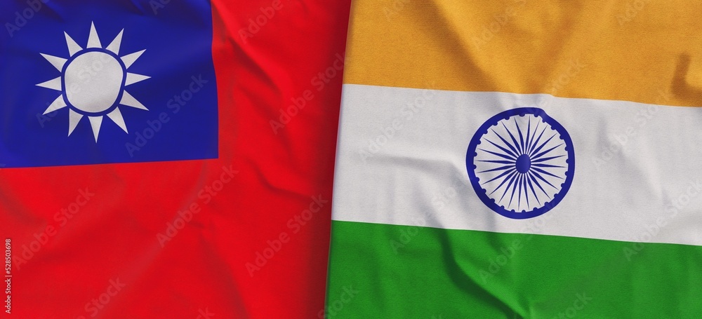 Flags of Taiwan and India. Linen flag close-up. Flag made of canvas ...