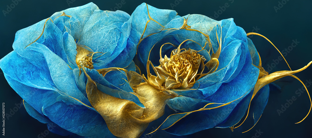 Spectacular modern abstract realistic flower on a background of blue ...