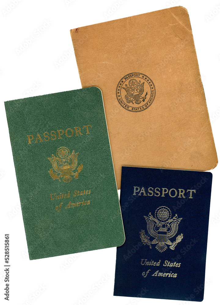 Evolution of US Passport Covers in the 20th Century Stock Photo | Adobe ...