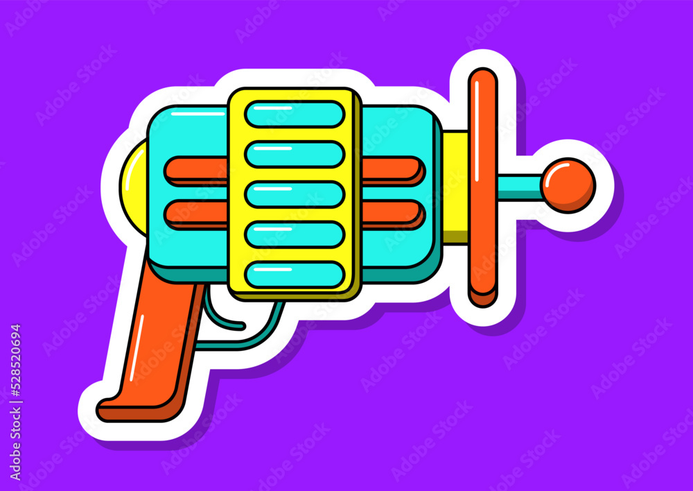 Vector cartoon blaster sticker. Isolated colorful toy gun with white ...