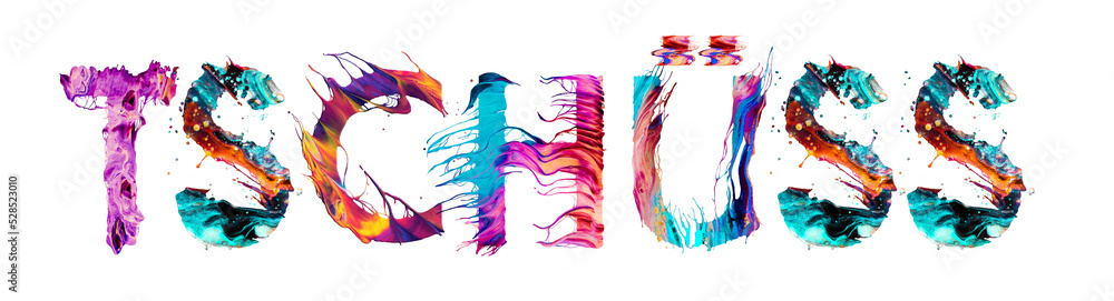 Tschüss - Verabschiedung - deutscher Text mit gemalten bunten ...