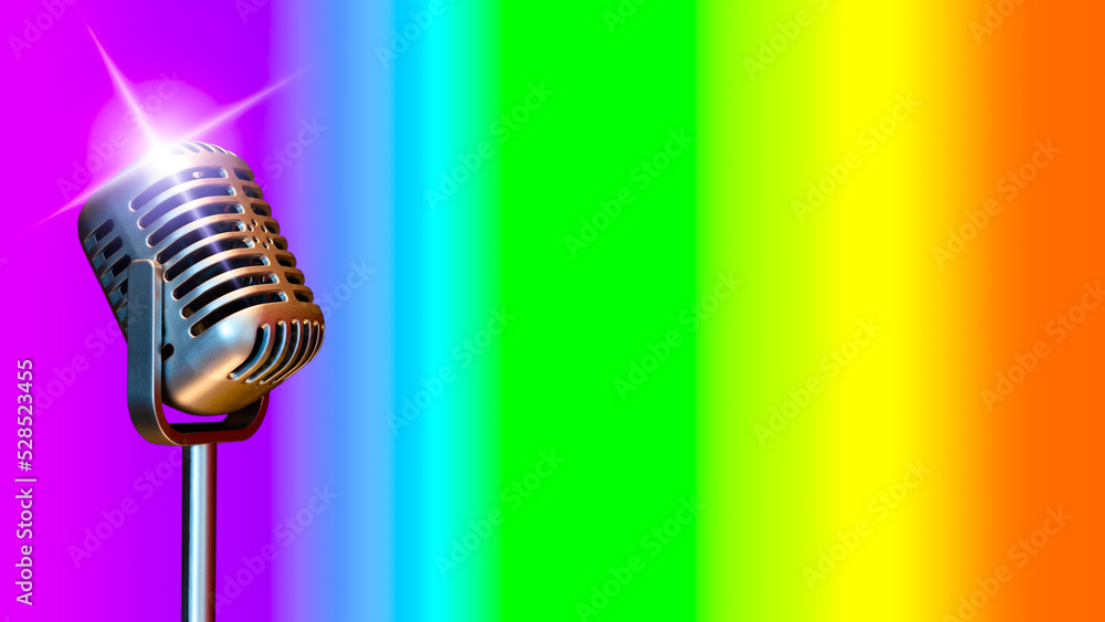 retro microphone on rainbow color palette background Stock Photo ...